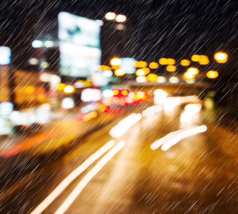 Light Traffic on a Rainy Night Stock Photo - Image of reflection, focus ...