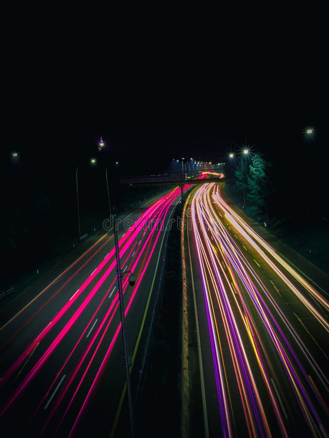 Light Trail on Highway at Midnight Stock Image - Image of streetlight ...