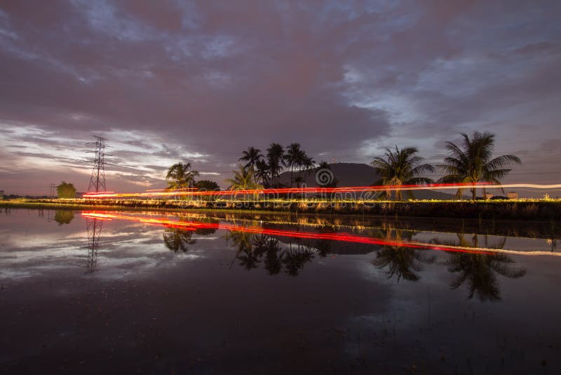 Light Trail Transport Pass the Path in the Morning. Stock Photo - Image ...