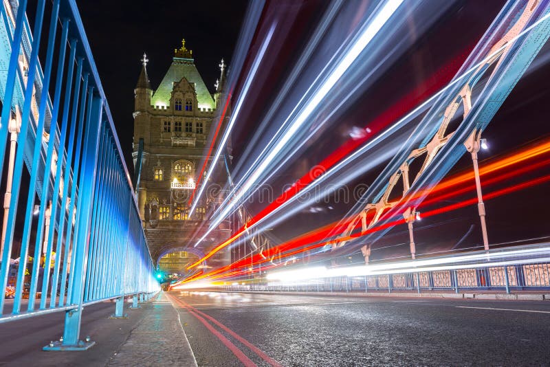 Light Trails Along Tower Bridge in London Stock Image - Image of ...