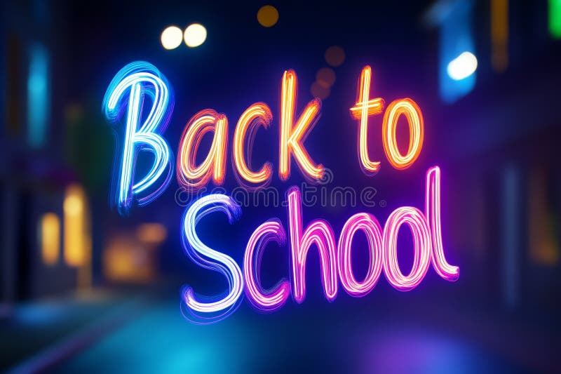 Light Trails Back To School Vibrant Neon Back To School Sign Signifying ...