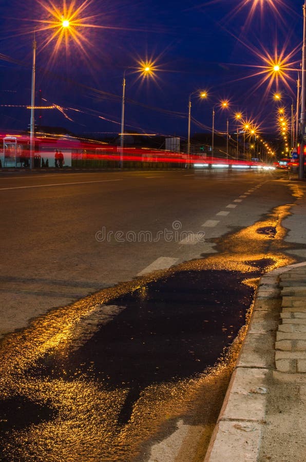 Light trails at blue hour stock photo. Image of urban - 107028284