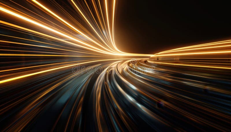 Light Trails Create a Dynamic Display Along a Winding Road at Night ...