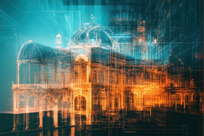 Artistic Interpretation of a Historic Building with Vibrant Light ...