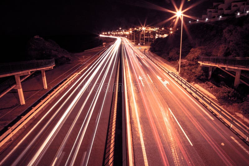 Light Trails on a Freeway at Nigth Stock Image - Image of stripes ...