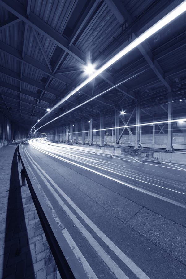 Light Trails and Head Lights of Traffic in Tunnel Stock Image - Image ...