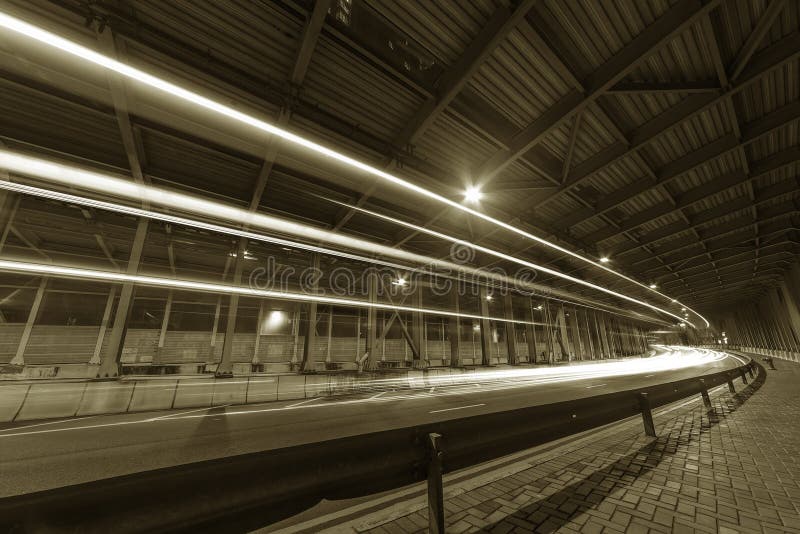 Light Trails and Head Lights of Traffic in Tunnel. Transportation ...