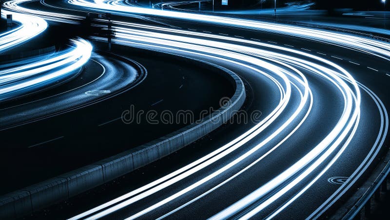 Light Trails on a Highway Creating a Dynamic Visual Pattern Stock Photo ...
