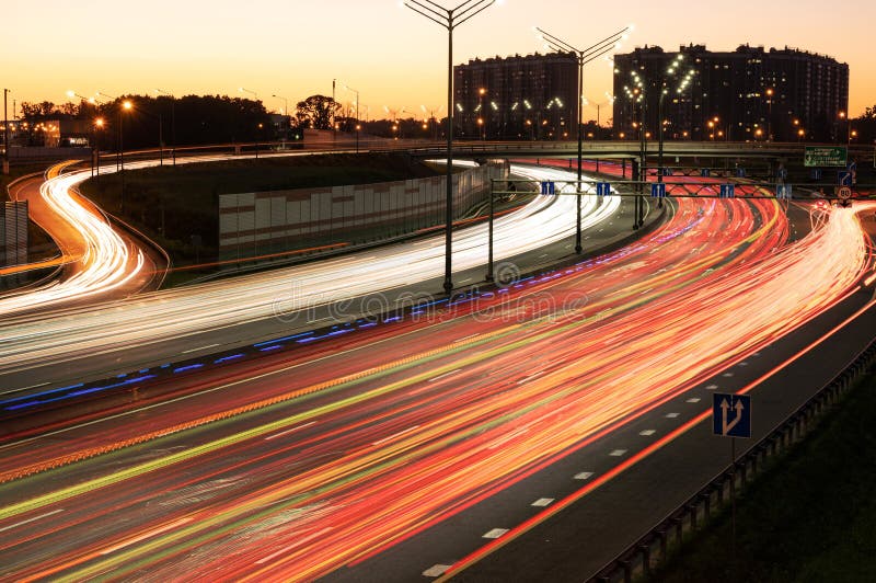 High Traffic Road with Motion Blurred Automobile Stock Image - Image of ...