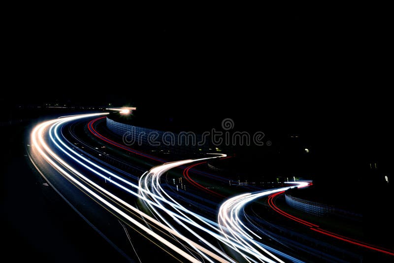 Light Trails on Highway at Night, Long Exposure Stock Photo - Image of ...