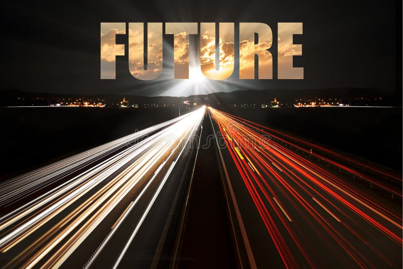 Light Trails on Highway Symmetrical, Way into the Future. Stock Photo ...