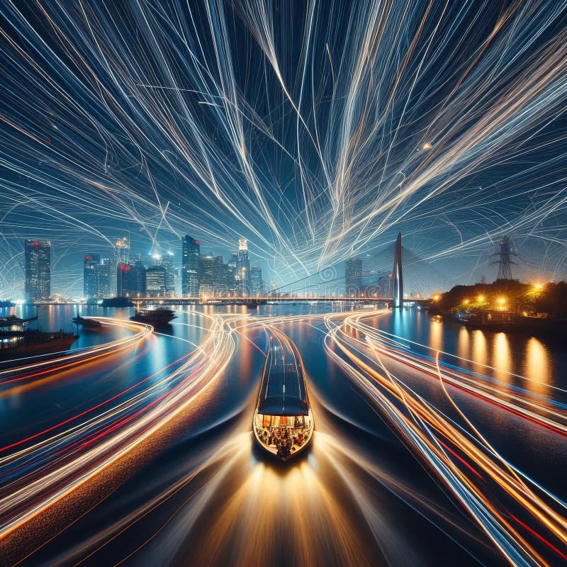 Light Trails a Luminogram Capturing the Light Trails of Boats or Stock ...