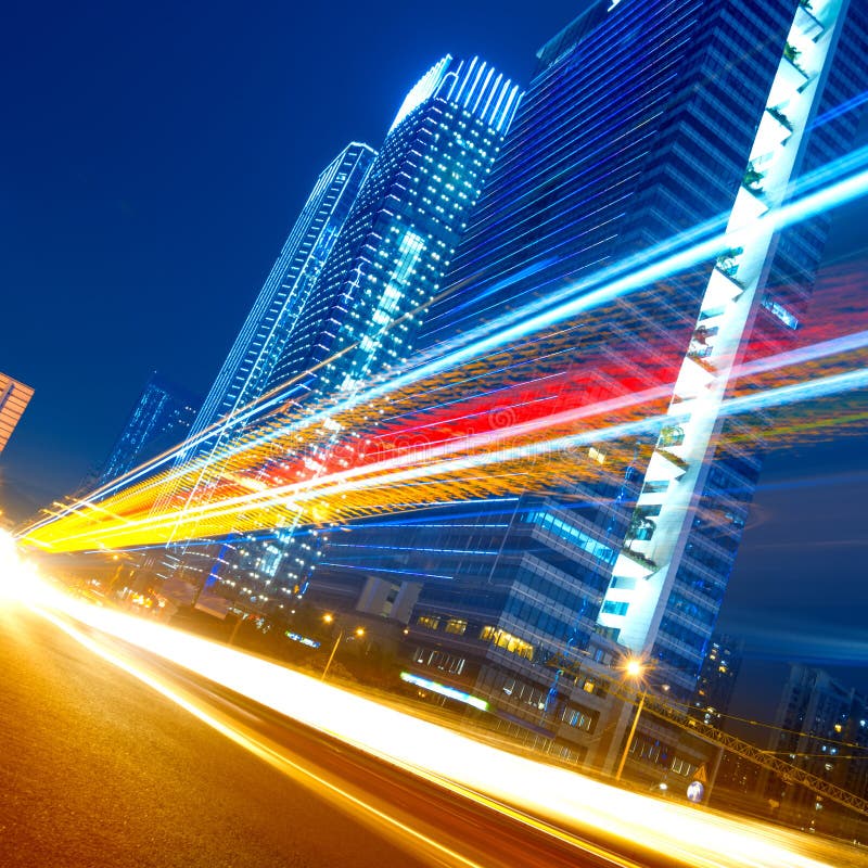 Light Trails on the Street with Modern Building Stock Image - Image of ...