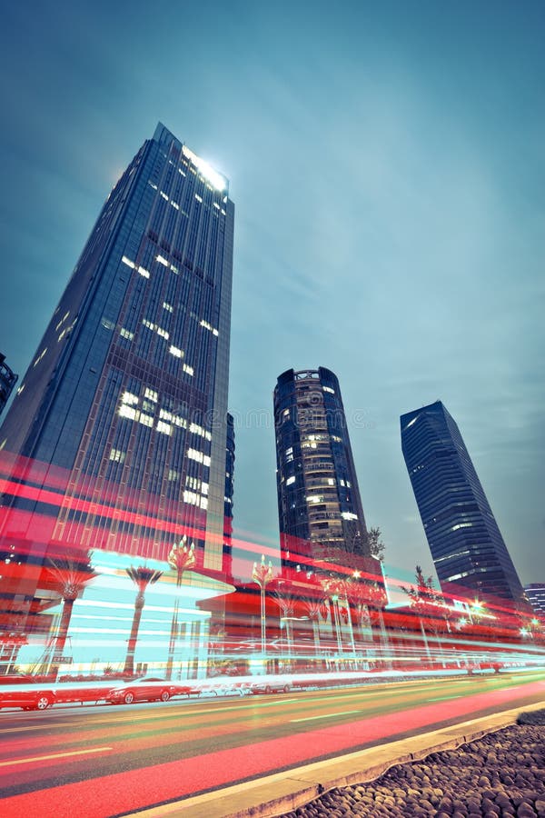 The Light Trails on the Modern Building Background Stock Image - Image ...