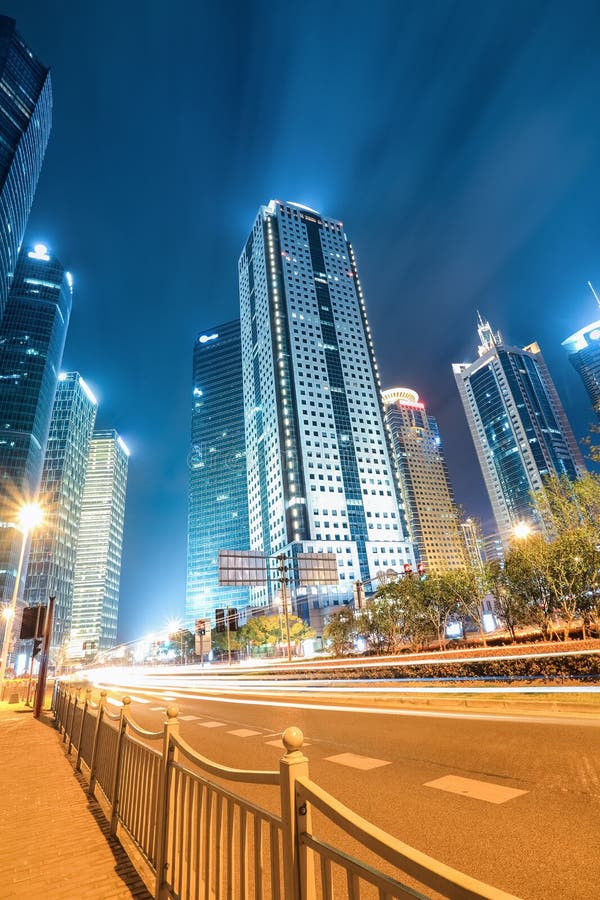 The Light Trails on the Modern Building Background Stock Image - Image ...