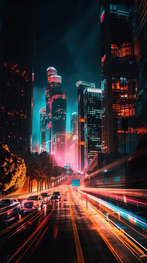 The Light Trails on the Modern Building Background, Generative AI Stock ...