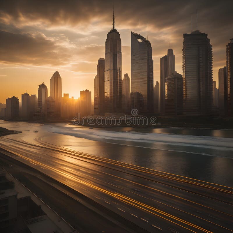 The Light Trails on the Modern Building Background. Generative Ai Stock ...