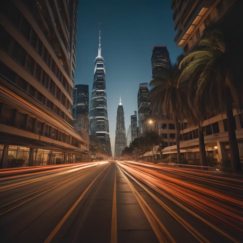 The Light Trails on the Modern Building Background. Generative Ai Stock ...