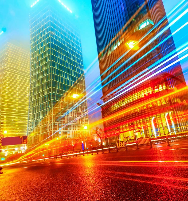 Light Trails on the Modern Building Background Stock Image - Image of ...