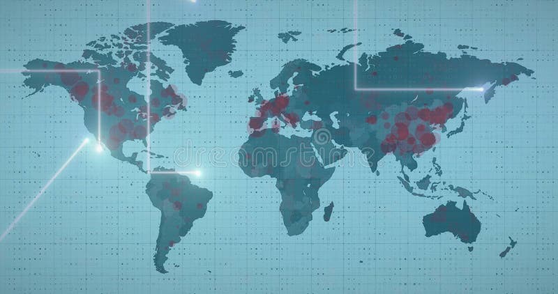 Light Trails Moving Over World Map Turning Red Against Blue Background ...
