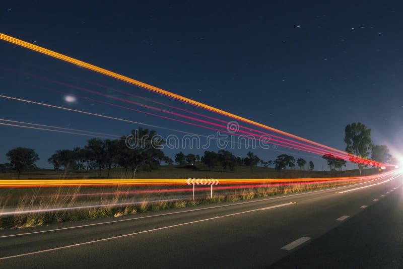 Light Trails at Night with Flare Stock Image - Image of movement, flare ...