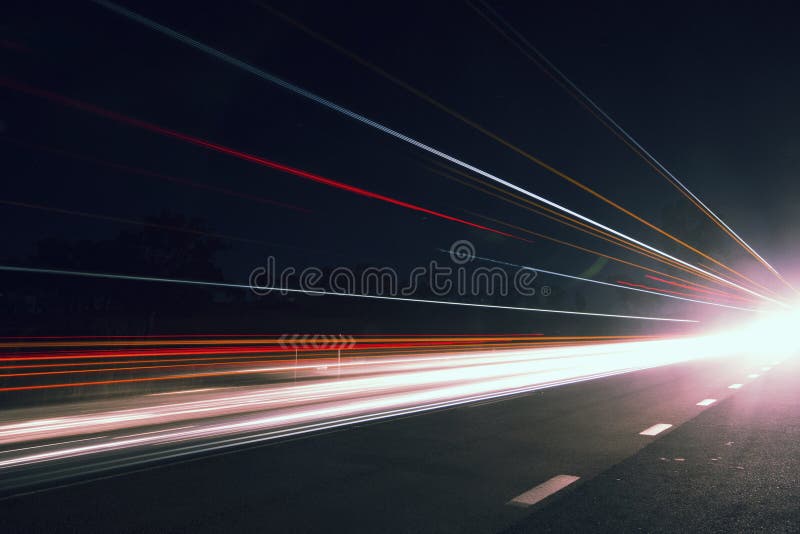 Light Trails at Night with Flare Stock Image - Image of outback, dusk ...
