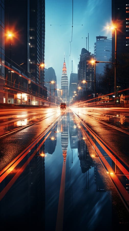 Light Trails at Night in Urban Environment Stock Illustration ...