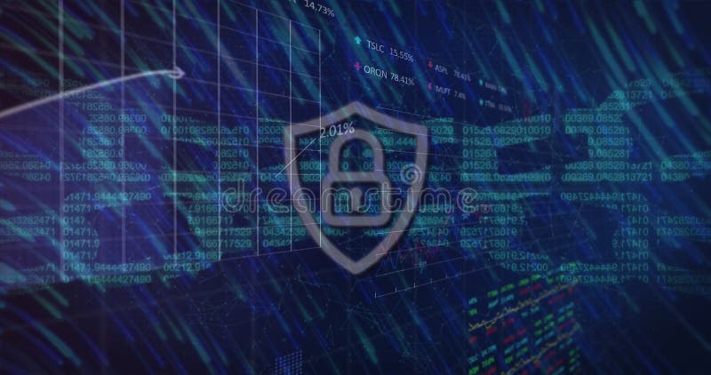 Light Trails Over Security Padlock and Chain Icon Against Data ...