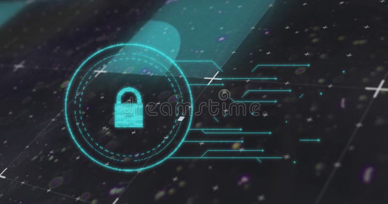 Light Trails Over Security Padlock Icon Against White Particles on ...