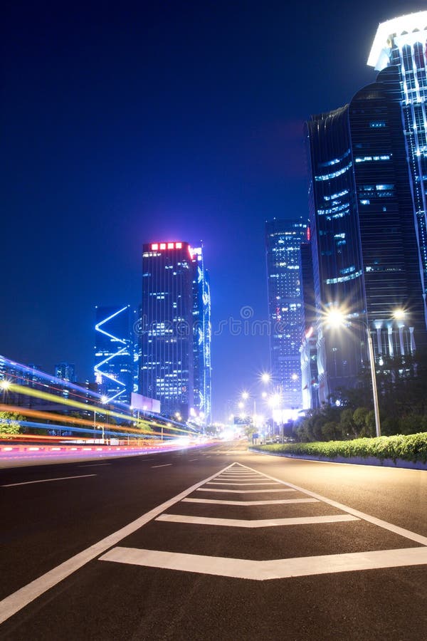 Light Trails on the Ramp with Building Background Stock Image - Image ...