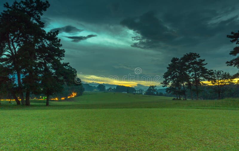 Light Trails with Sunset at the Background at Golf Course Shillong ...