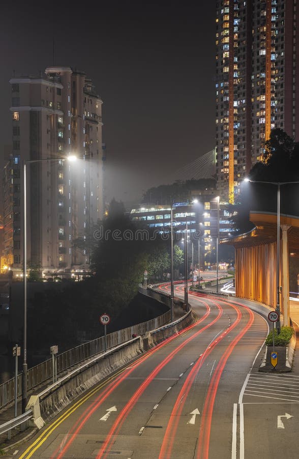 Light Trails of Traffic on Road at Night Stock Image - Image of highway ...