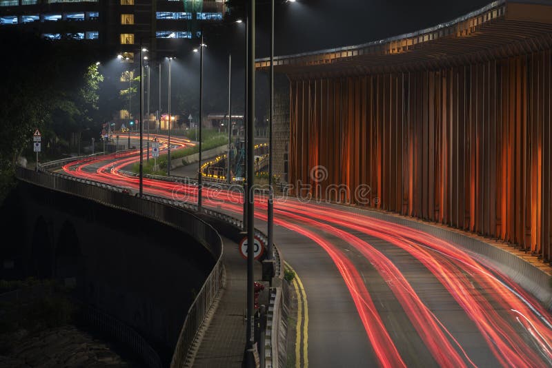 Light Trails of Traffic on Road at Night. Transportation Background ...