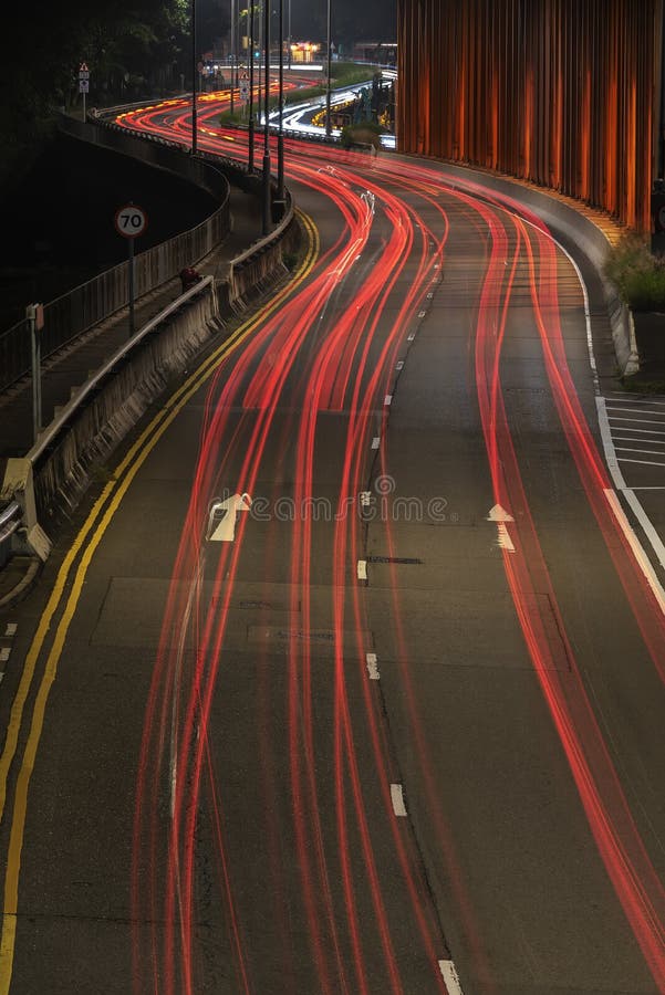 Light Trails of Traffic on Road at Night. Transportation Background ...