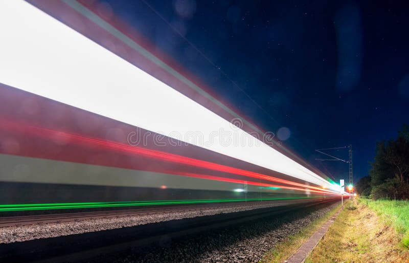 Light Trails of a Train, Concept for High-speed Under the Stars Stock ...