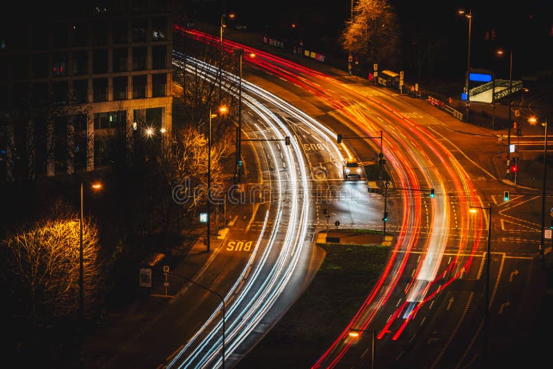 Light Trails on the Road at Night Stock Image - Image of modern ...