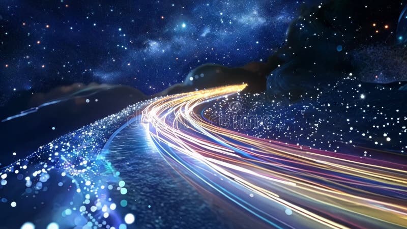 Light Trails Winding through a Starry Nightscape Stock Footage - Video ...