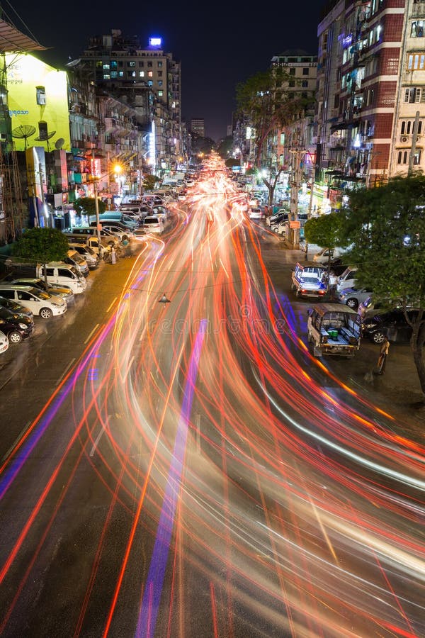 Light Trails in Yangon at Night Editorial Photography - Image of trail ...