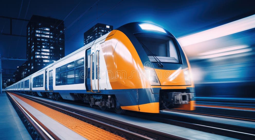 A Light Train Travelling Along a Railway Track Stock Photo - Image of ...
