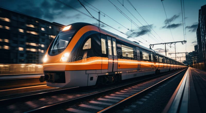 A Light Train Travelling Along a Railway Track Stock Image - Image of ...