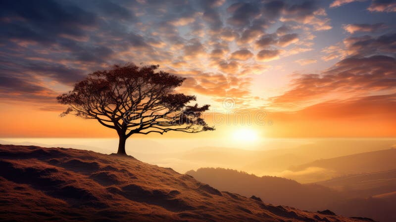 Light tree sunrise stock illustration. Illustration of peaceful - 360716208