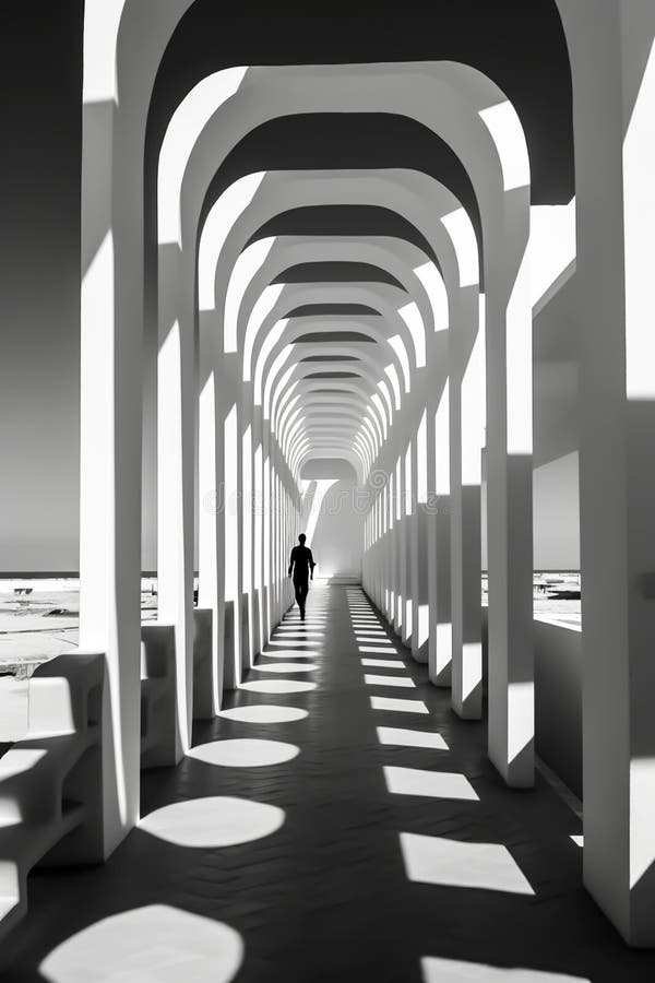 Light Tunnel Perspective and Projected Shadows, with Human Silhouette ...