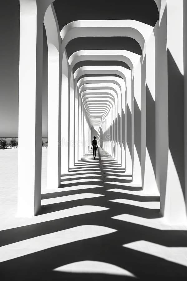 Light Tunnel Perspective and Projected Shadows, with Human Silhouette ...