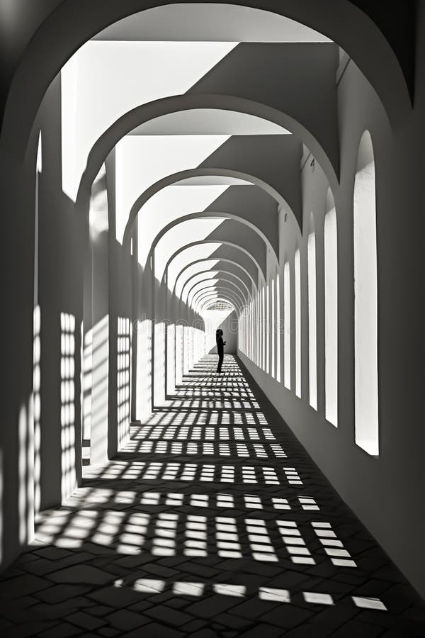 Light Tunnel Perspective and Projected Shadows, with Human Silhouette ...