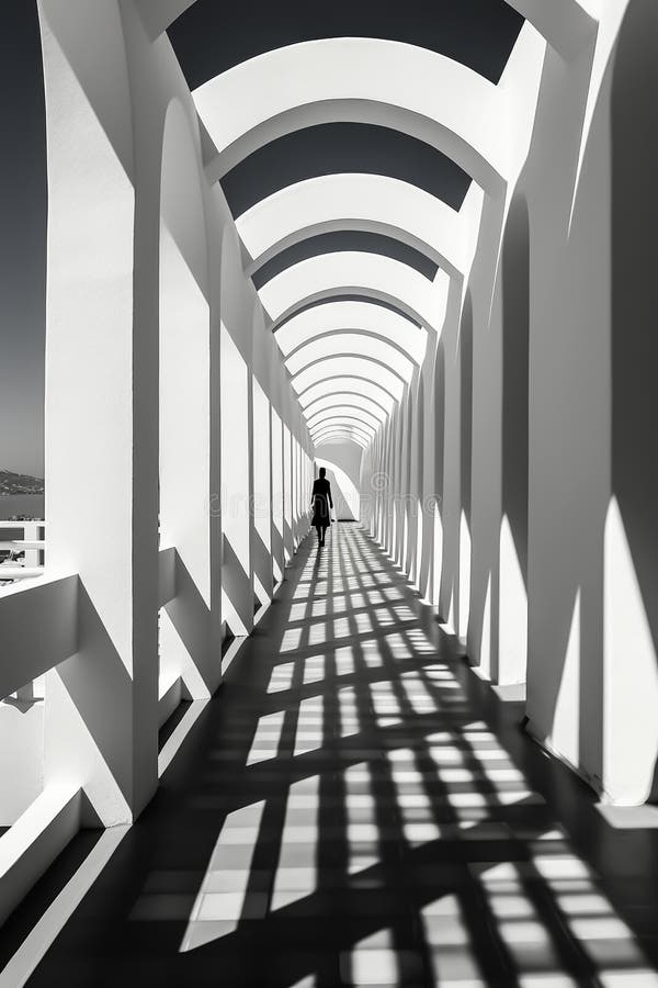 Light Tunnel Perspective and Projected Shadows, with Human Silhouette ...