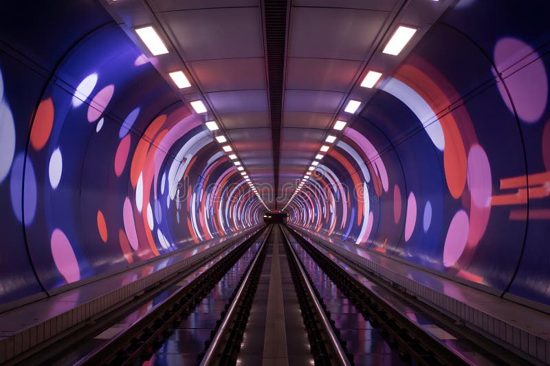 Light Tunnel Showing Colorful Bokeh Effect and Train Tracks Stock ...