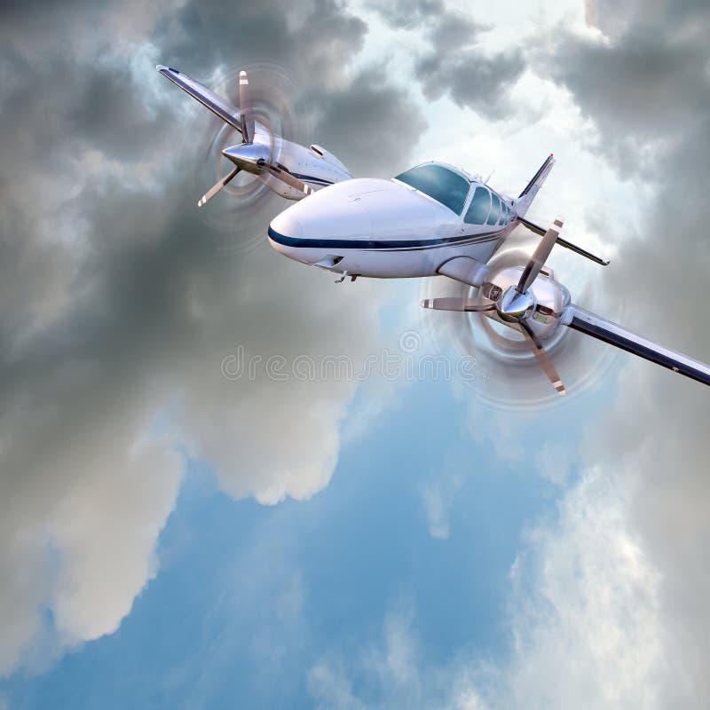 Light Twin-engined Piston Aircraft in Flight Stock Photo - Image of ...