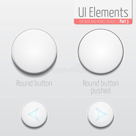 Light UI Elements Part 3: Round Button. UI Set. in Default and Pushed ...