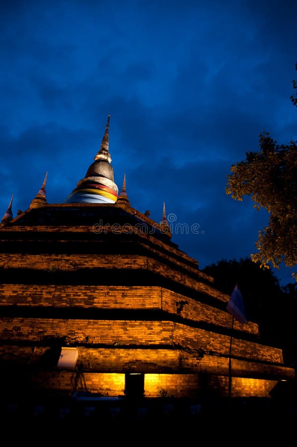 Light Up Temple at Night Sky Blue Stock Photo - Image of culture, face ...