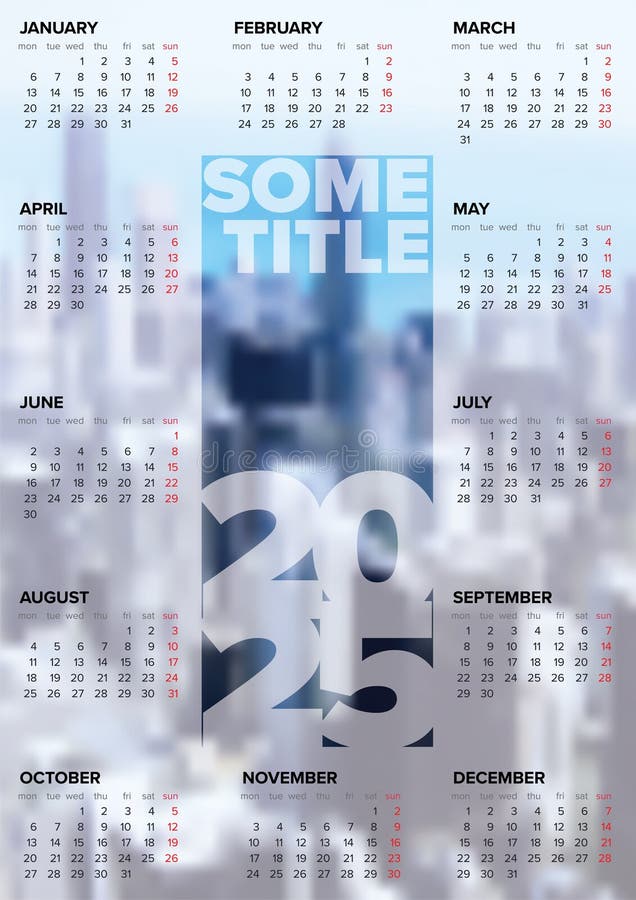 Light Vertical Calendar Template for the Year 2025 (weeks Strart Monday ...